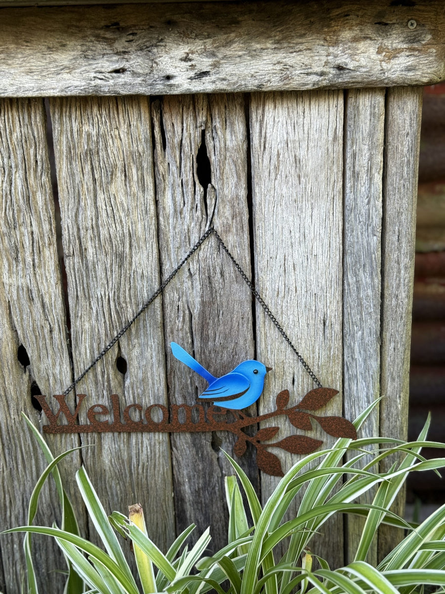 Rustic Blue Wren with Welcome | Home and garden decor Wonderful Things ...